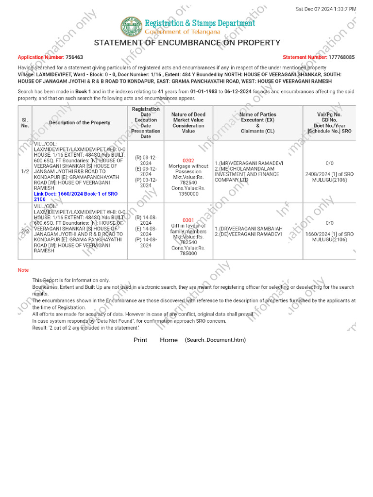 Telangana Encumbrance Certificate Search | PDF