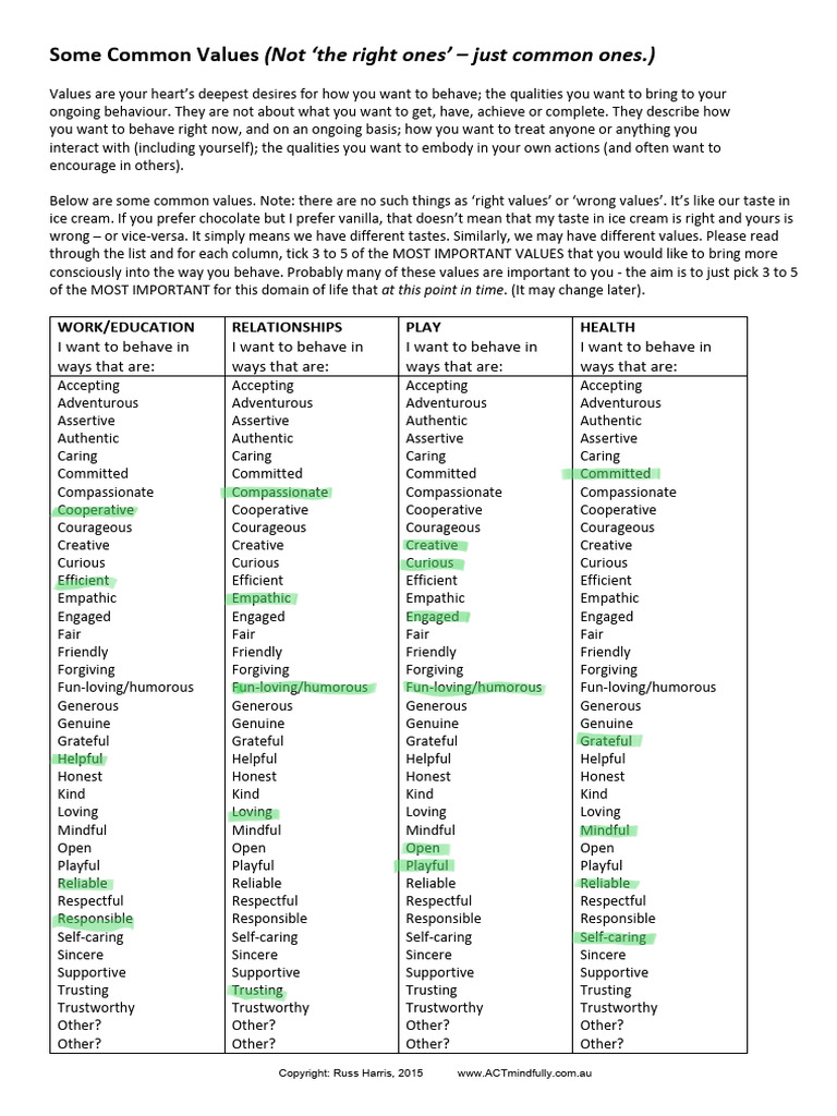 common values | PDF | Psychology