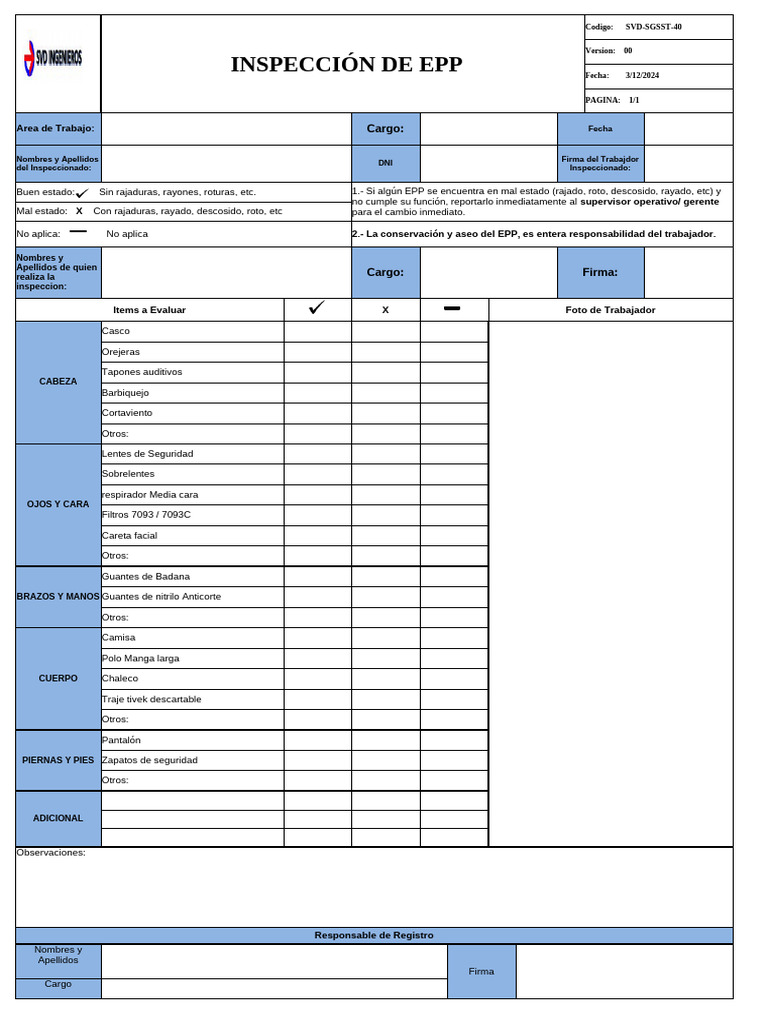 Inspección de EPP y Responsabilidades | PDF