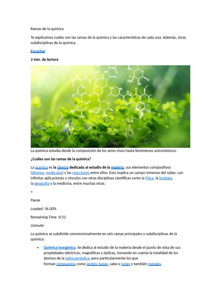 Ramas y Subdisciplinas de la Química | PDF | Química | Importar