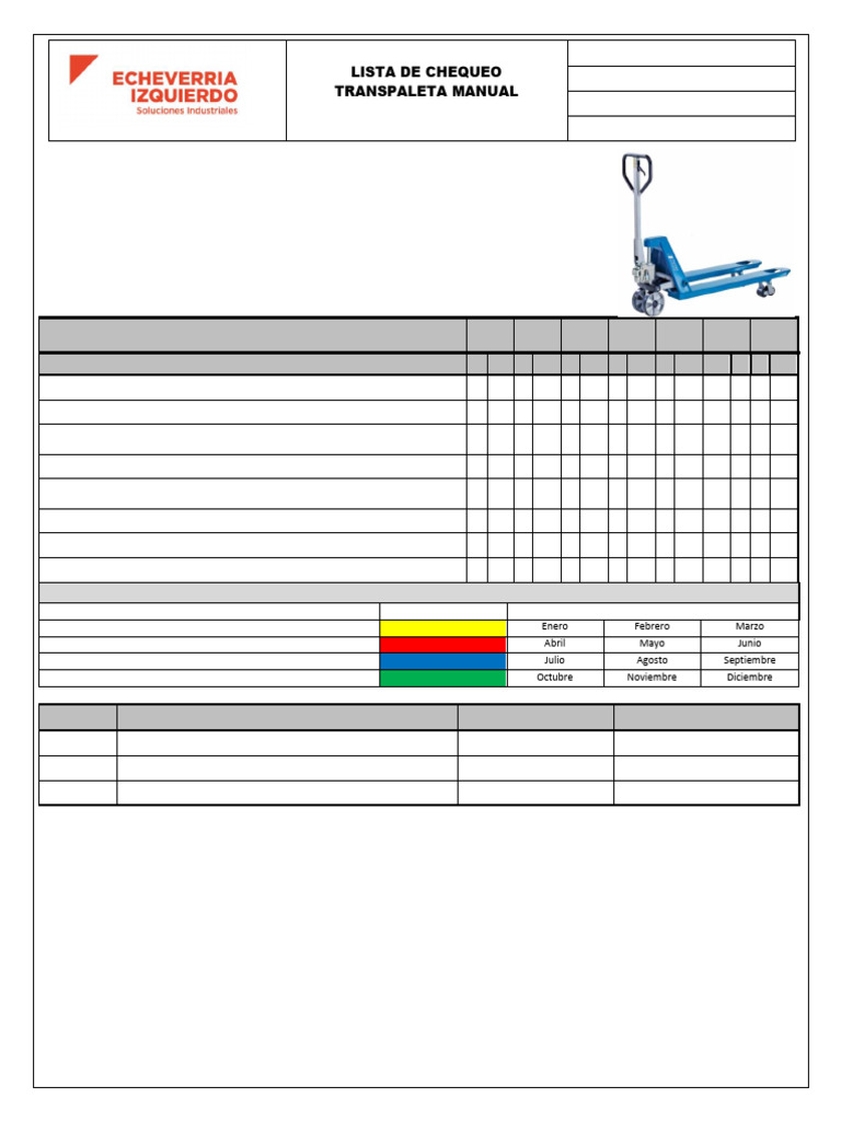 EIM-LCR-095-368 Lista de Chequeo. Transpaleta Manual. Rev 0 | PDF