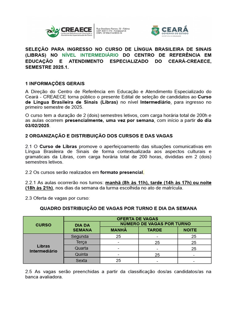 Seleção para Curso de Libras 2025.1 | PDF