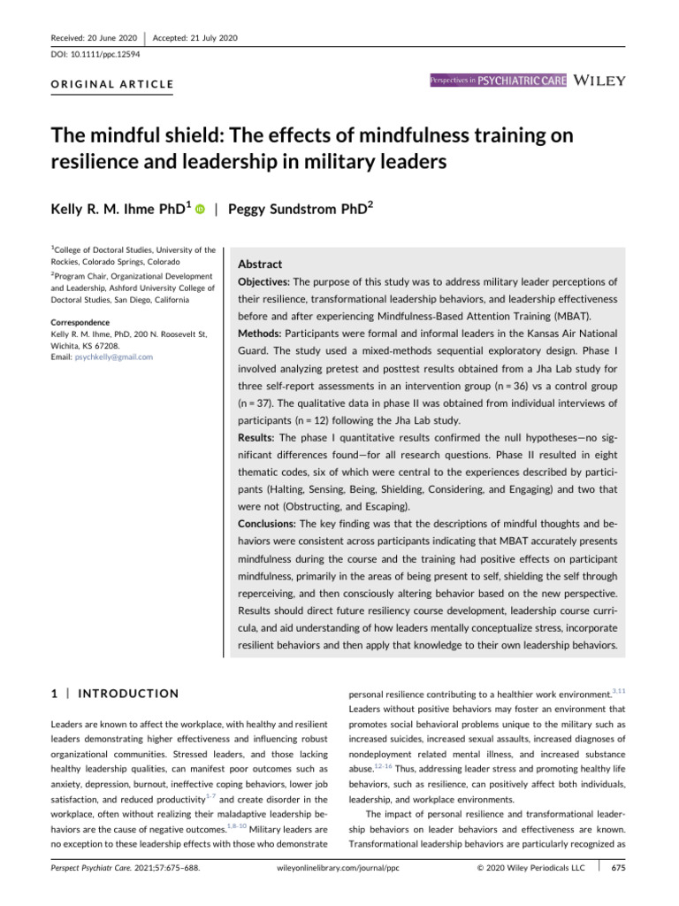 The Mindful Shield - The Effects of Mindfulness Training On Resilience and Leadership in ...