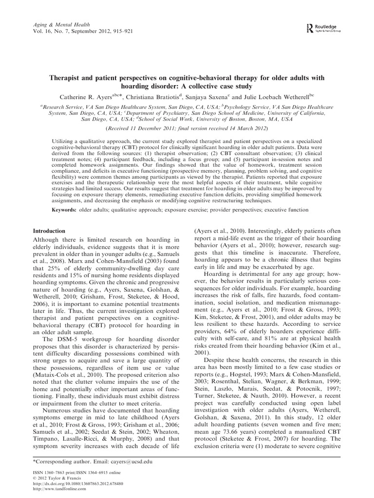 Therapist and Patient Perspectives On Cognitive-Behavioral Therapy For Older Adults With ...