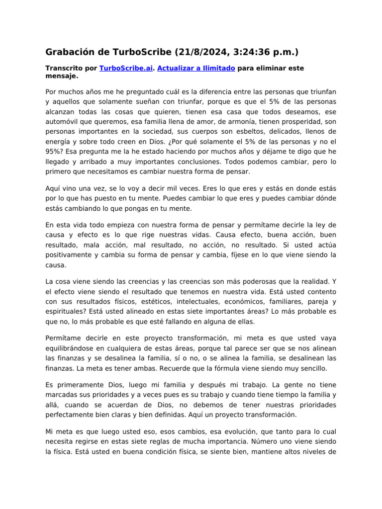 Alex Dey Cambia Tu Vida para Siempre Transcrip | PDF | Mente | Amor