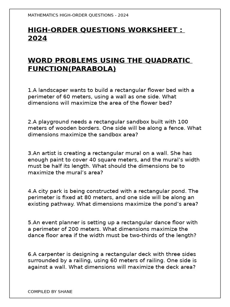 Mathematics High Order Questions | PDF | Area | Length