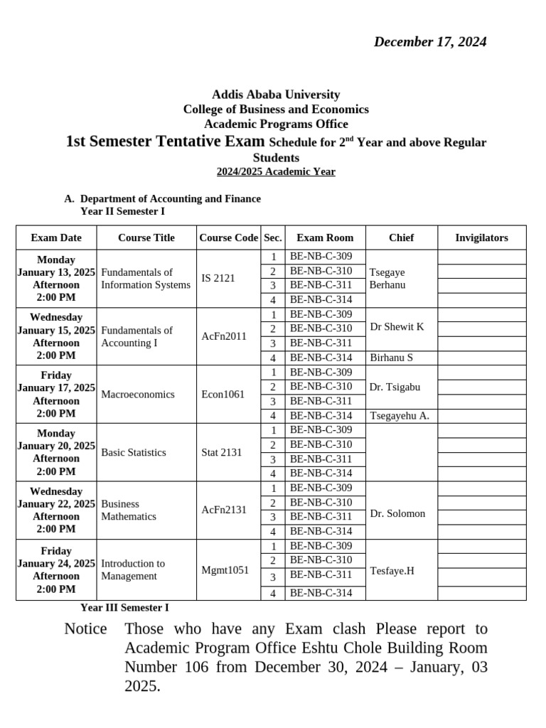 Tentative Exam Schedule For 2nd Year and Above Regular Students | PDF ...