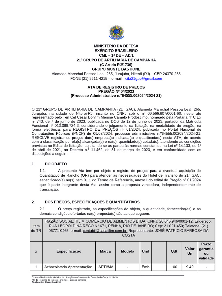 Ata de Registro de Preços 21º GAC 2023 | PDF | Conceitos jurídicos ...