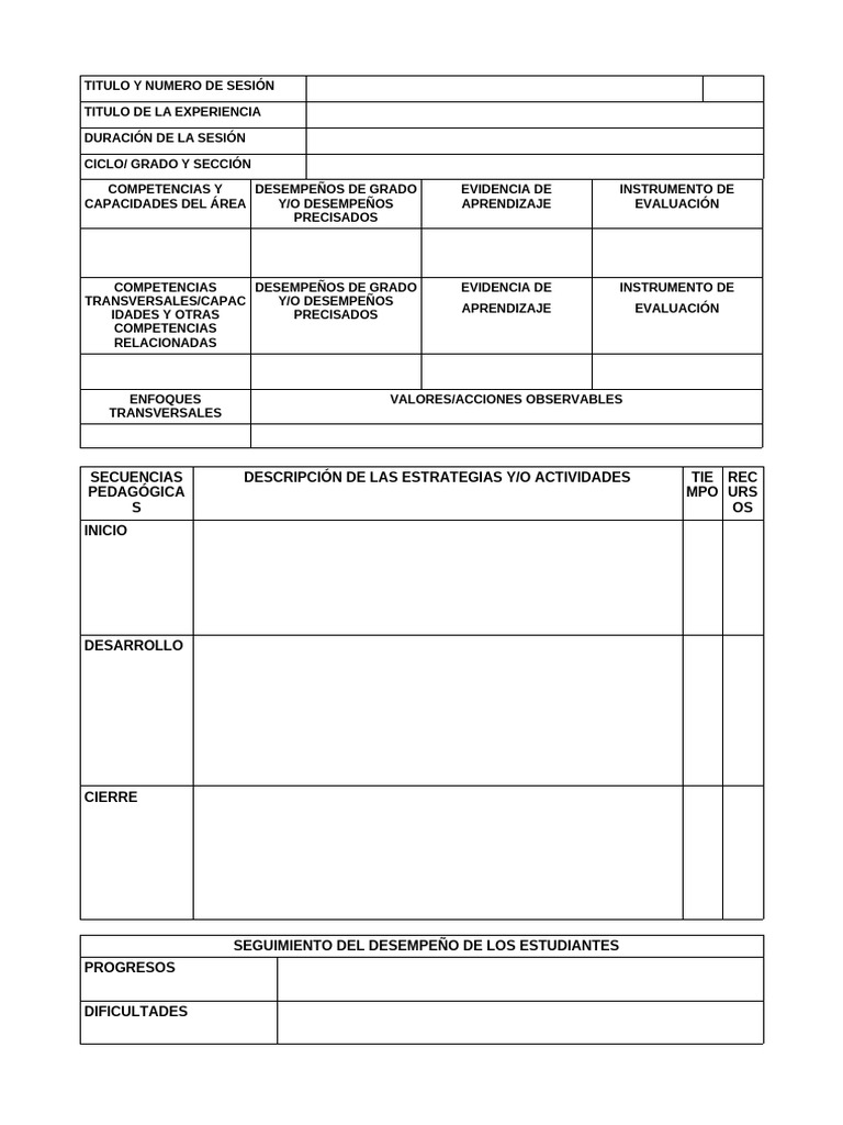 Esquema de Sesion de Aprendizaje | PDF