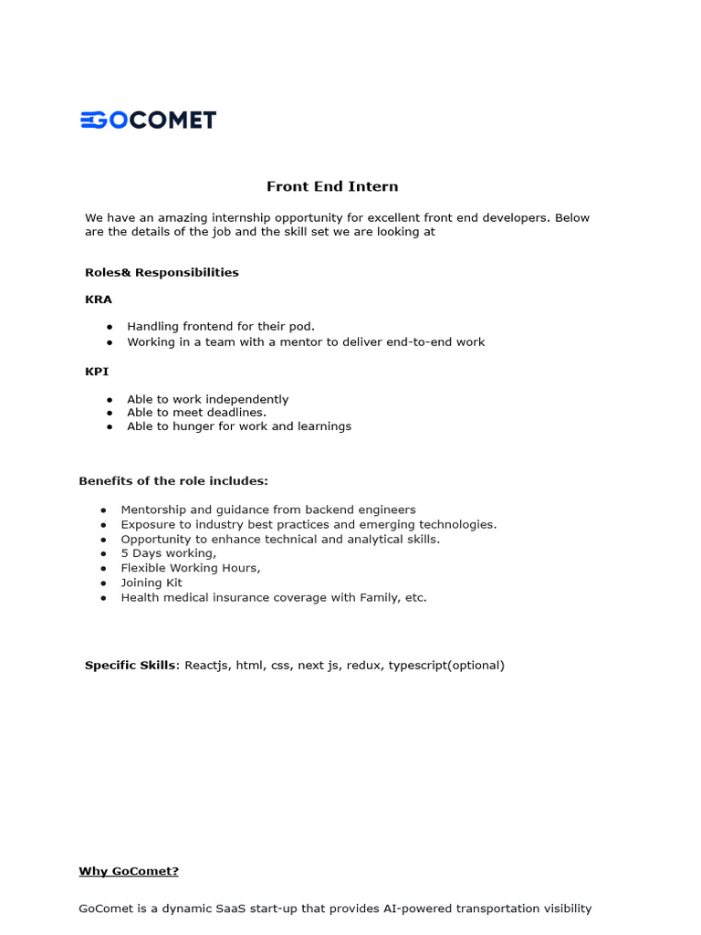 Frontend Intern - JD.docx | PDF