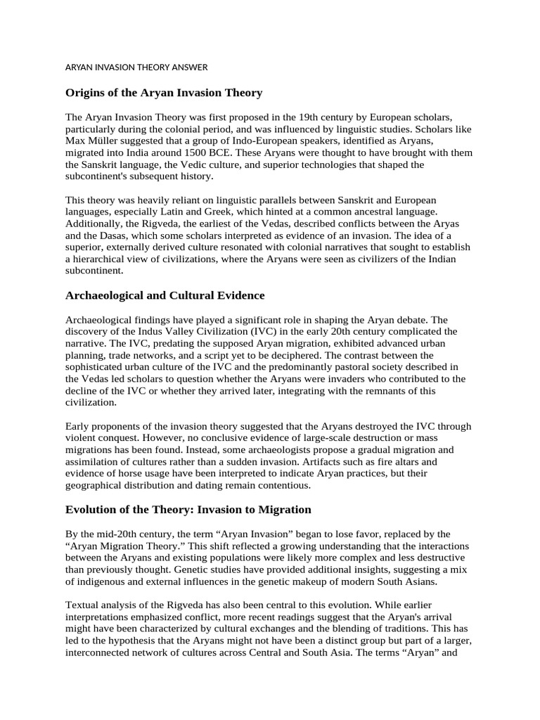 Aryan Invasion Theory Overview | PDF