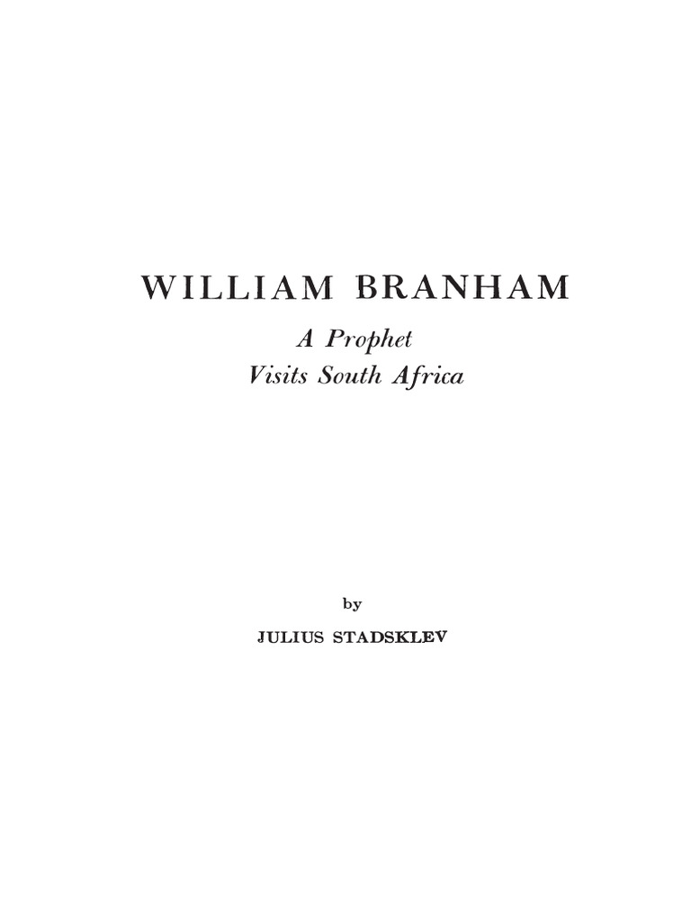 BK-PVSA William Branham A Prophet Visits South Africa VGR | PDF