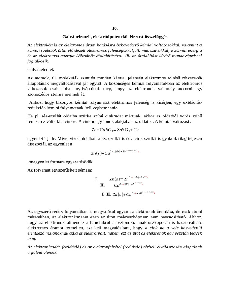 Galvánelemek J Elektródpotenciál J Nernst-Összefüggés | PDF