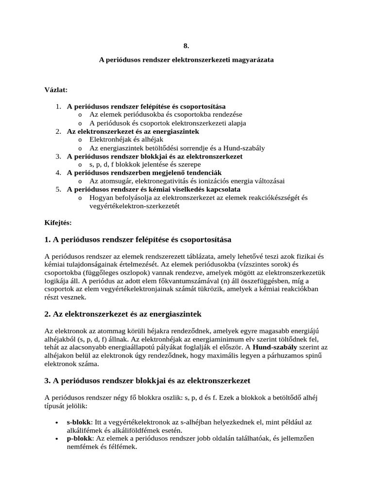 Periódusos Rendszer Atomszerkezeti Magyarázata | PDF