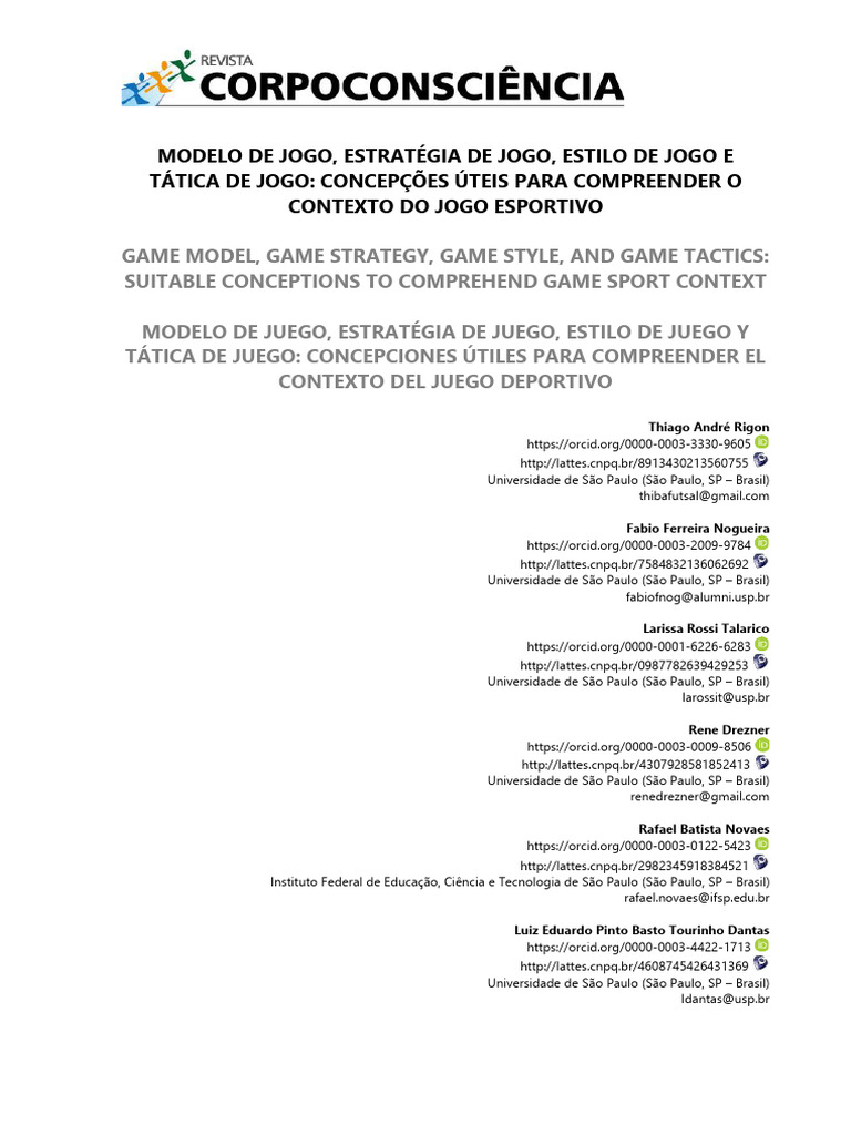 Modelo de Jogo Estrategia de Jogo Estilo | PDF | Tempo | Futebol