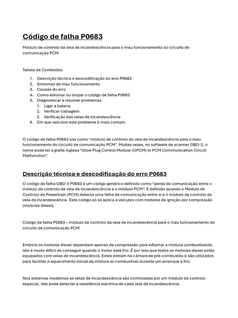 Código de falha P0683 | PDF | Motores | Diesel