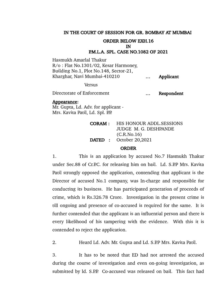 Hasmukh | PDF | Judgment (Law) | Bail