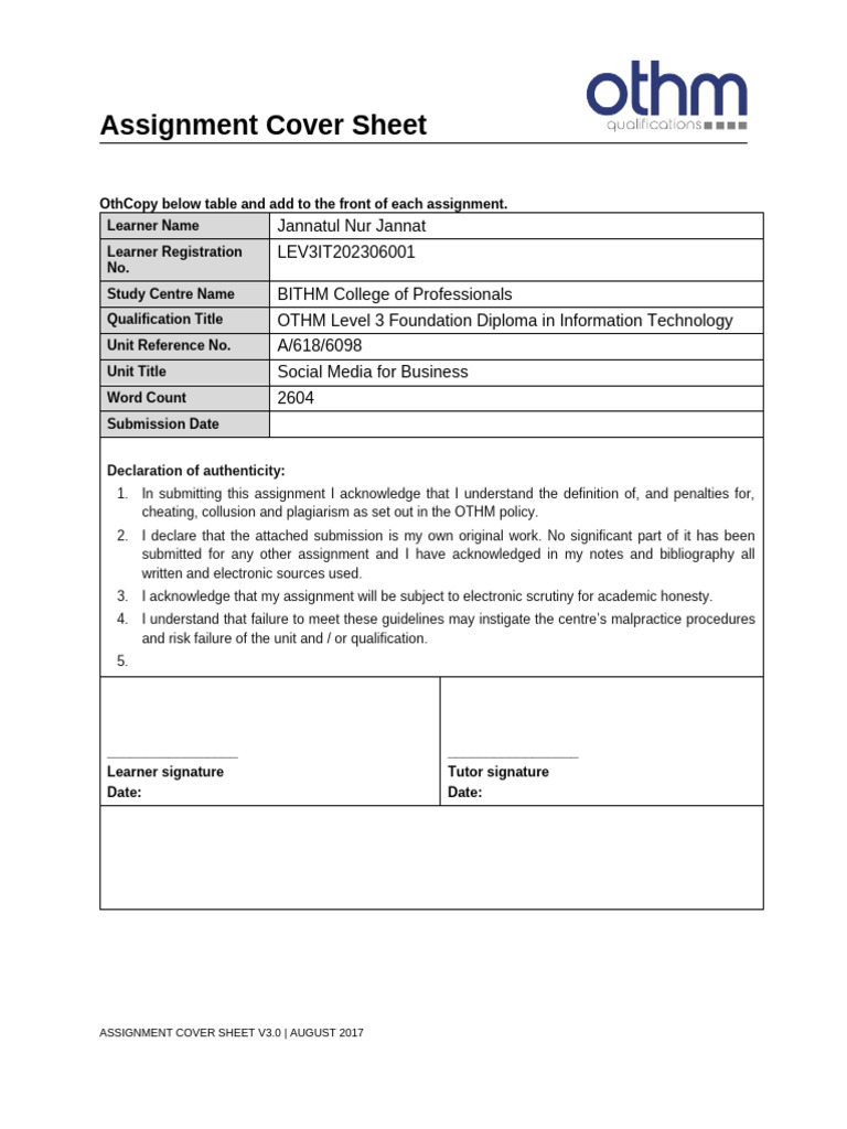 Social Media For Business (Level 3 Assignment) | PDF | Social Media ...