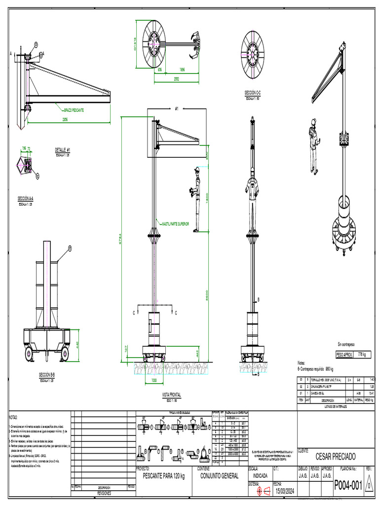 P001-001.REV.0 (PESCANTE PARA 120 Kg. CONJUNTO GENERAL) | PDF