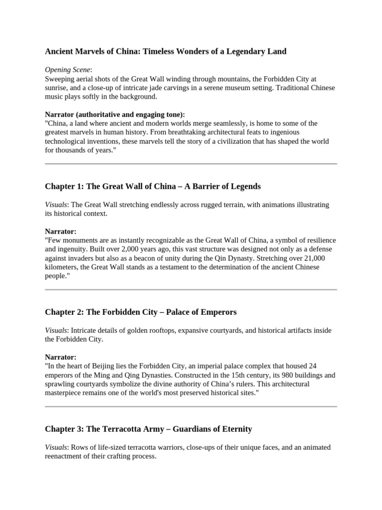 Ancient Marvels of China - Documentary Script | PDF