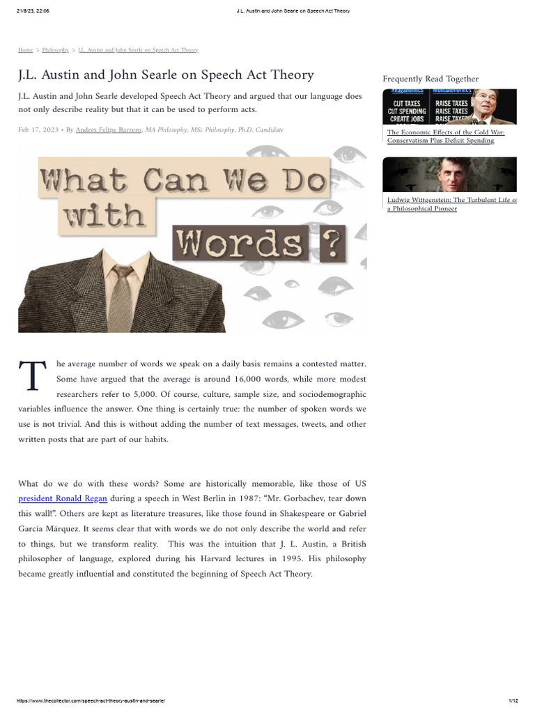 J.L. Austin and John Searle On Speech Act Theory | PDF | Human ...