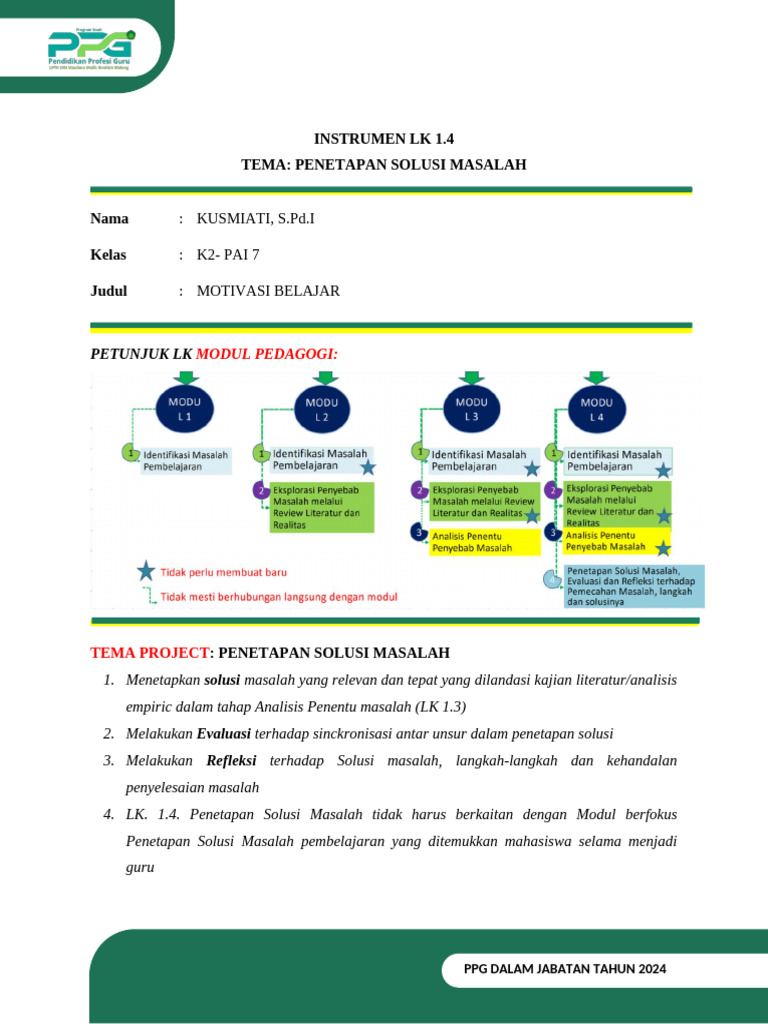 K2 - Instrumen LK 1.4 - Penetapan Solusi Masalah - MODUL PEDAGOGI - PBL ...