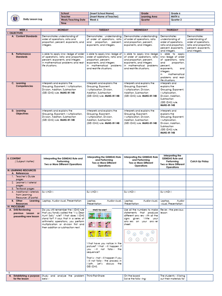 DLL_Math6_W6_Q2 | PDF | Mathematics | Arithmetic