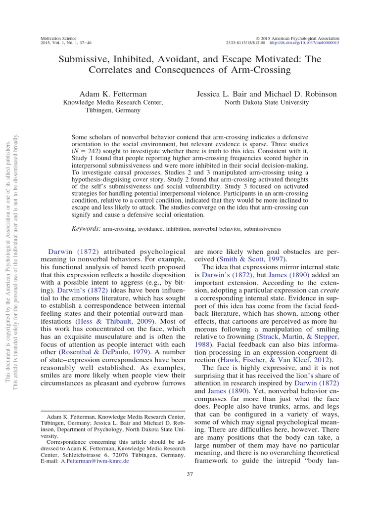 Arm Crossing and Defensive Posturing | PDF | Nonverbal Communication ...
