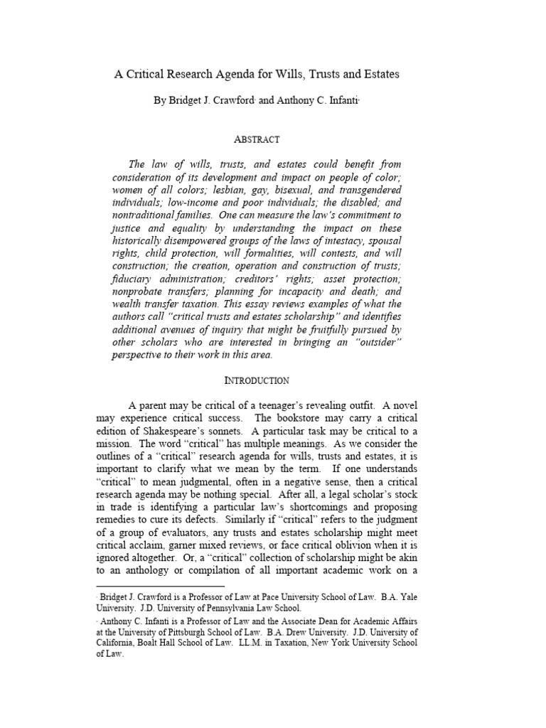 Critical Perspectives on Wills and Trusts | PDF | Will And Testament ...