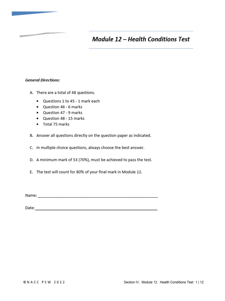 Health Conditions Test for Caregivers | PDF | Myocardial Infarction | Bile