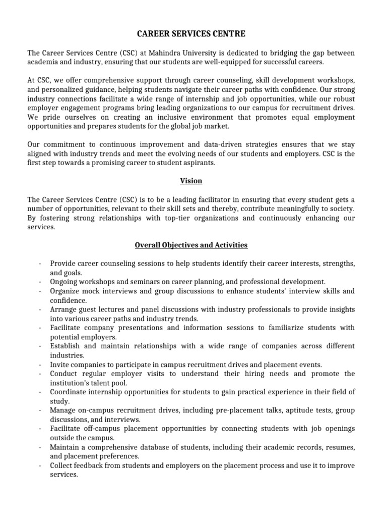 Mahindra University Career Services Overview | PDF | Recruitment ...