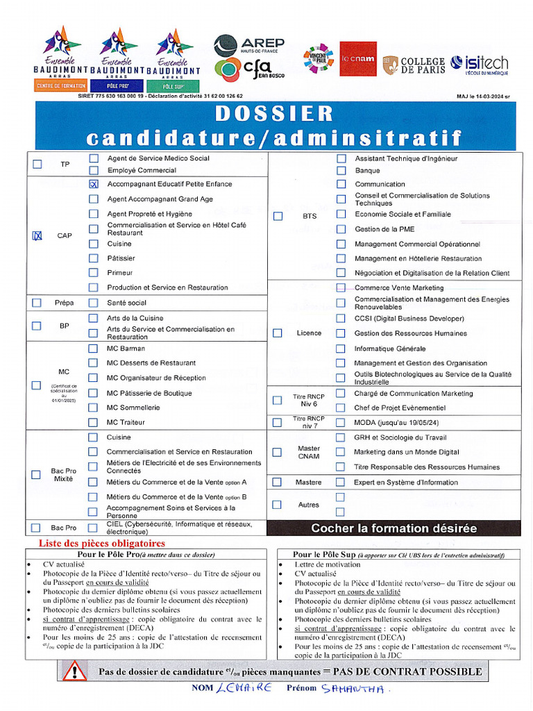 Dossier Scolaire Samantha | PDF
