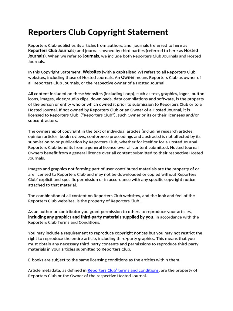 Reporters Club Copyright Statements | PDF | Copyright | License