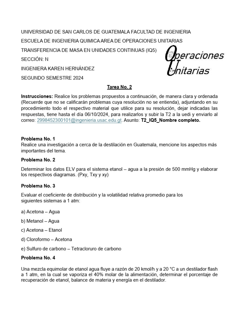 Tarea No. 2 Instrucciones:: 2998452300101@ingenieria - Usac.edu - GT | PDF