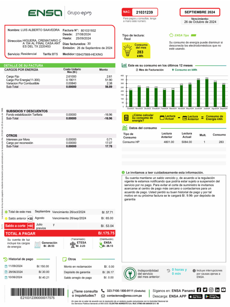 Septiembre 2024: Consumo HP 4801.00 5084.00 1 283 | PDF