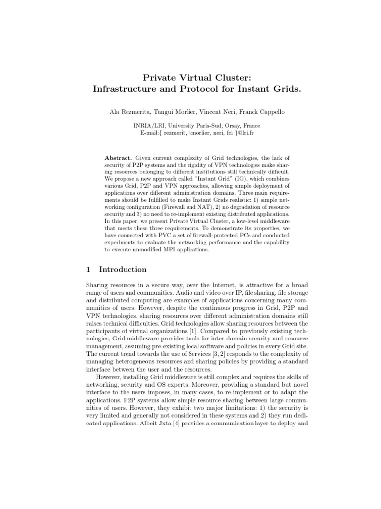 Private Virtual Cluster: An Infrastructure and Protocol for Instantly ...