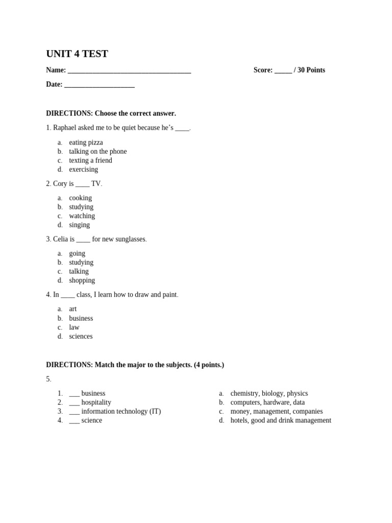 WL4e Intro U4 Test | PDF