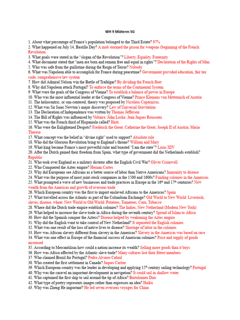 WH 9 Midterm SG Answer Key.docx | PDF | Atlantic Slave Trade | Slavery
