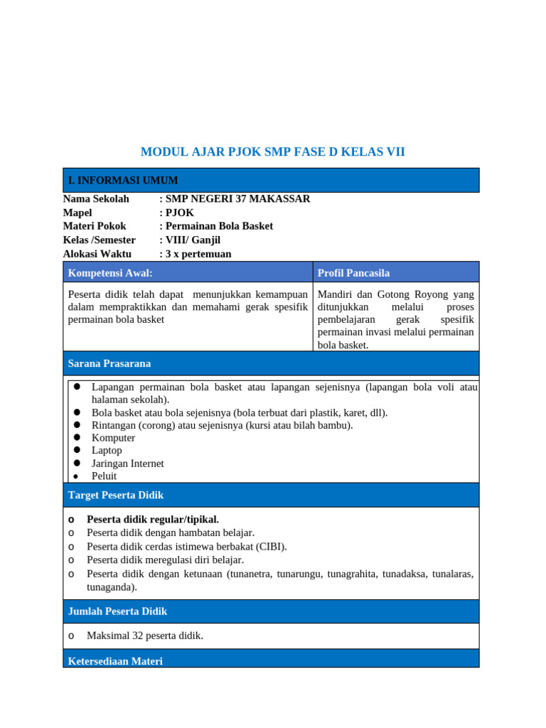 Modul Ajar Pjok | PDF