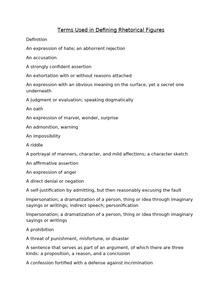 Terms Used in Rhetorical Figure Definitions | PDF | Verb | Argument