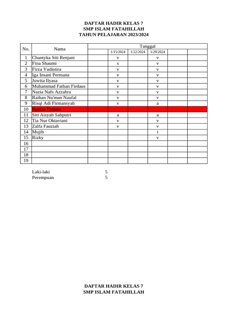 Absensi TP 2023-2024 (SMT GENAP) | PDF