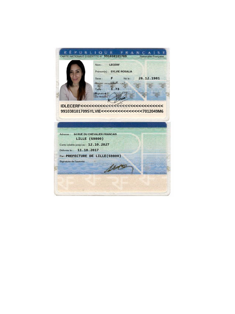 Carte d'identité de Sylvie Lecerf | PDF