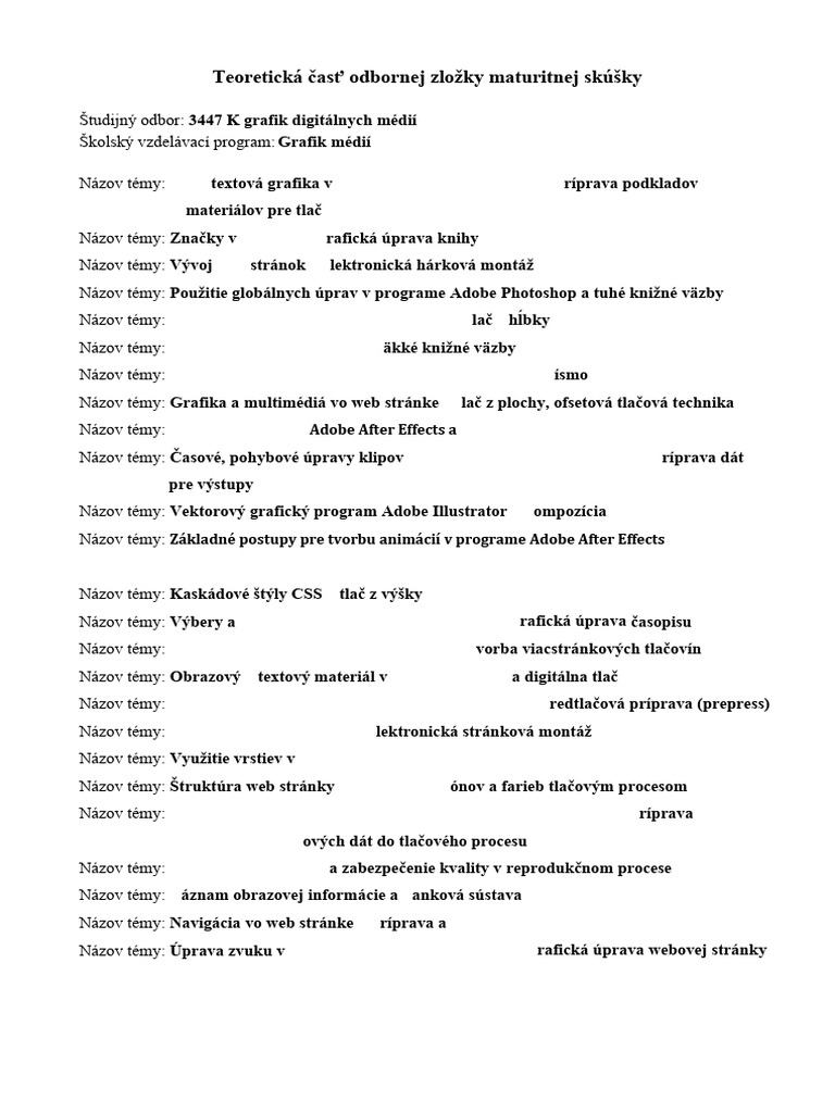 Temy Pre Teoreticka Cast Odbornej Zlozky MS | PDF