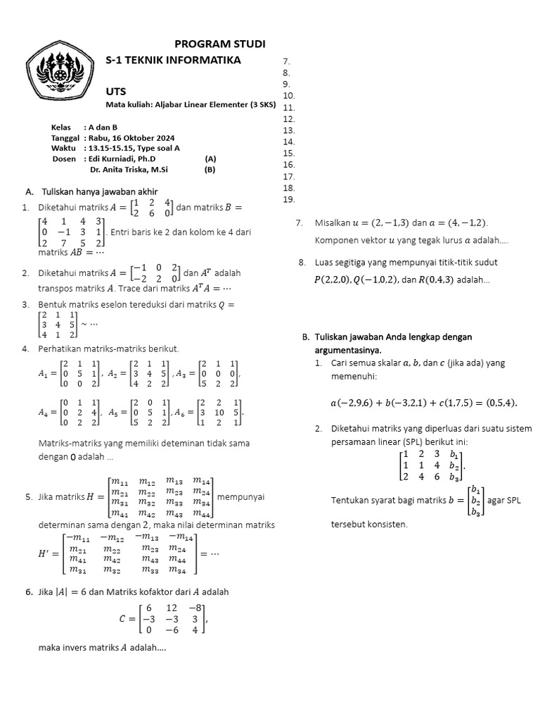 Uts Alin Ti 2024 - Type - B | PDF