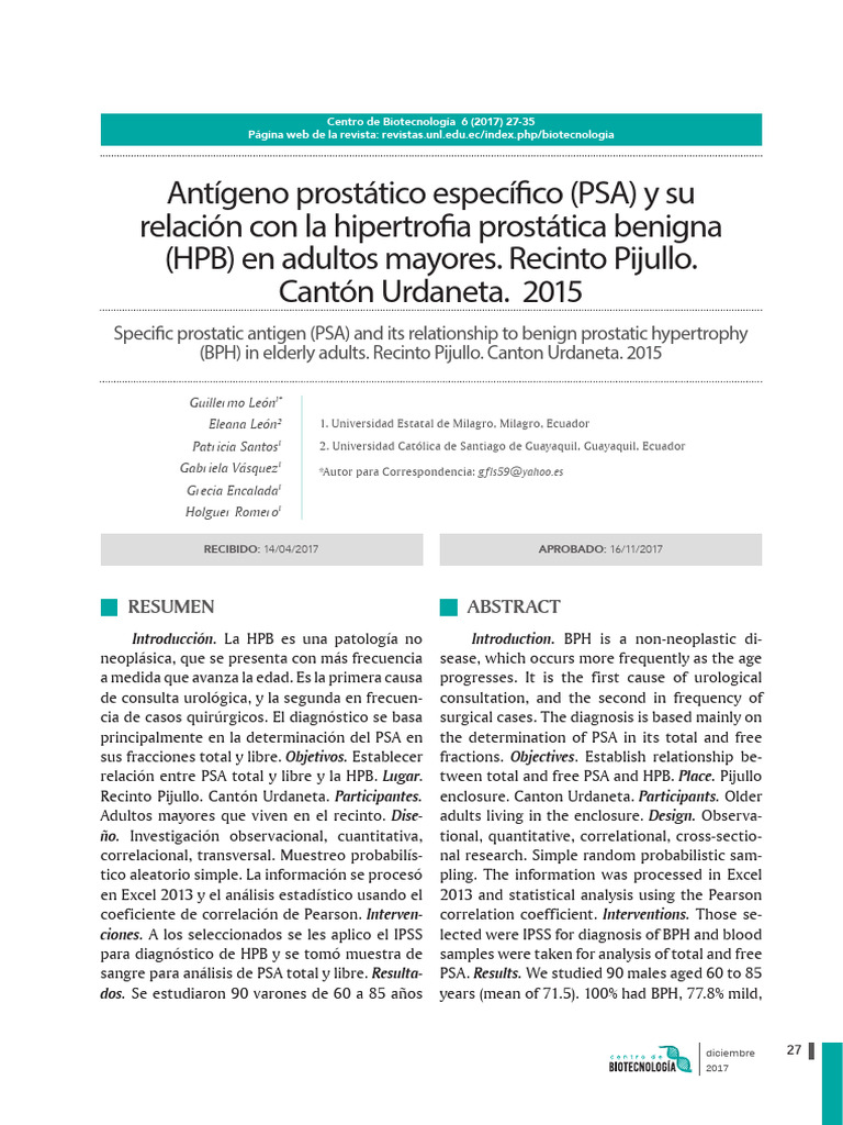 Antígeno Prostático Específico (PSA) y Su Relación Con La Hipertrofia ...