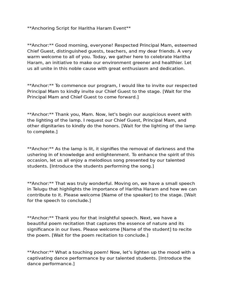 Anchoring Script For Haritha Haram Main | PDF