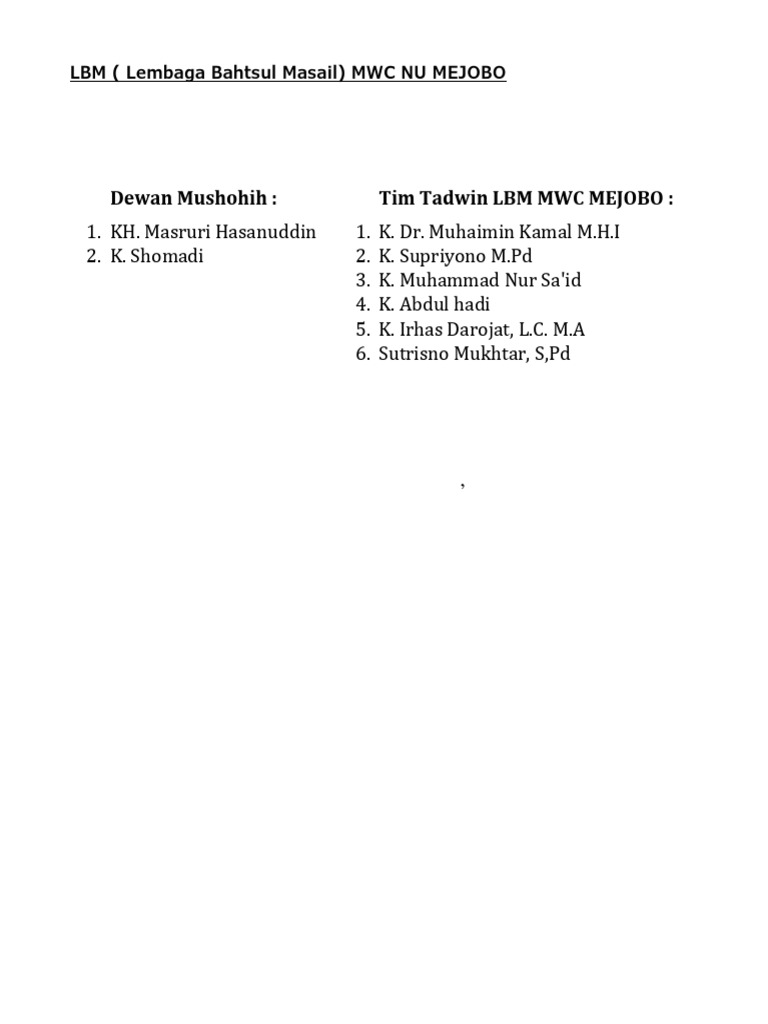Keputusan Hasil Lbm Mwc Mejobo | PDF