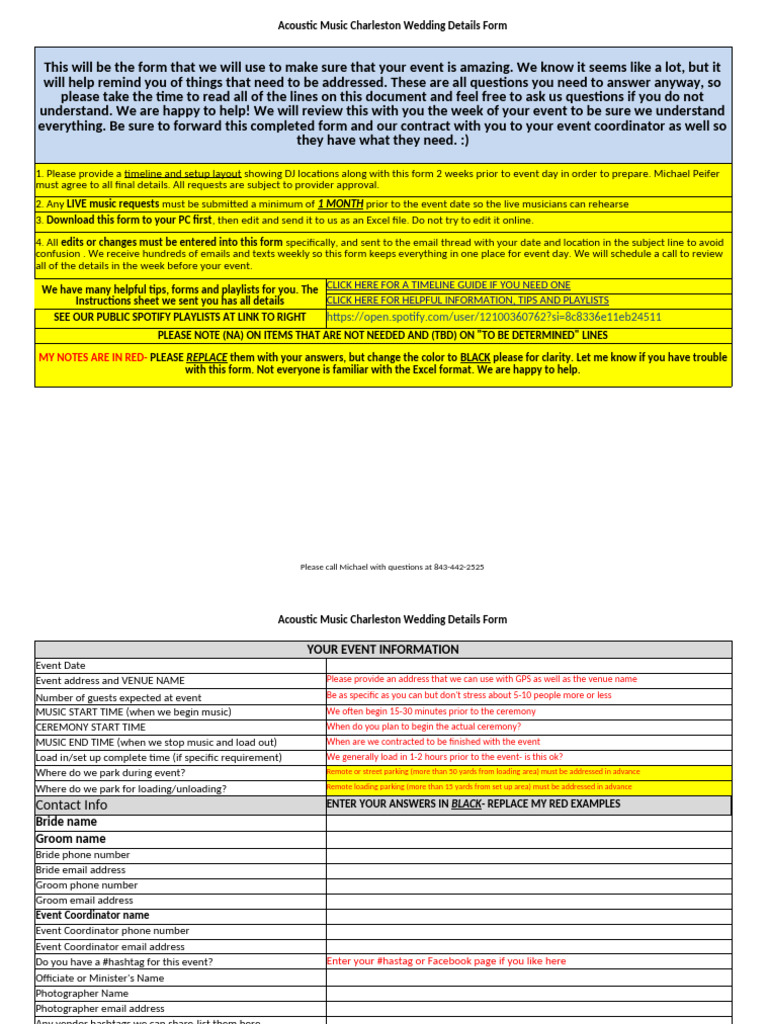 Wedding Info Music Selection Form 0524 | PDF | Bridesmaid | Spotify