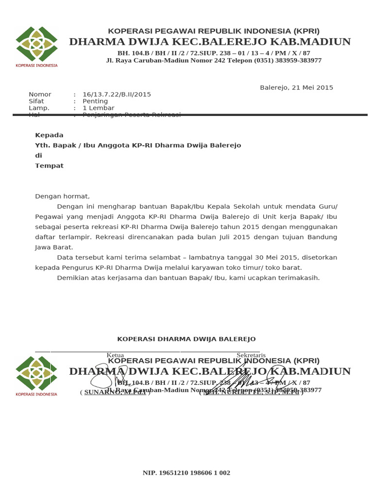 Undangan Penjaringan Peserta Rekreasi | PDF