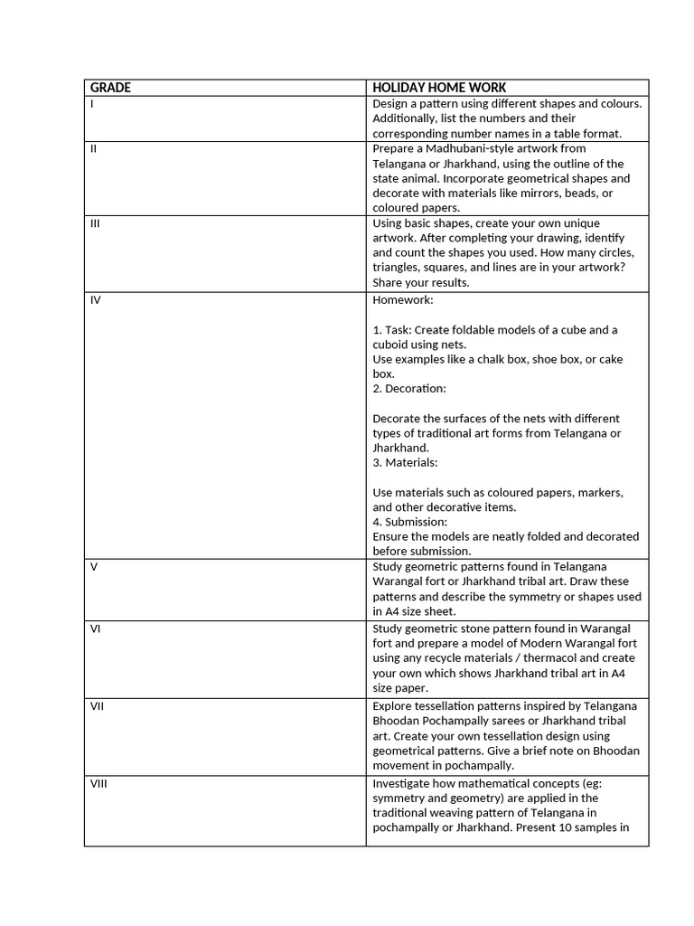 Creative Holiday Homework: Art & Math | PDF